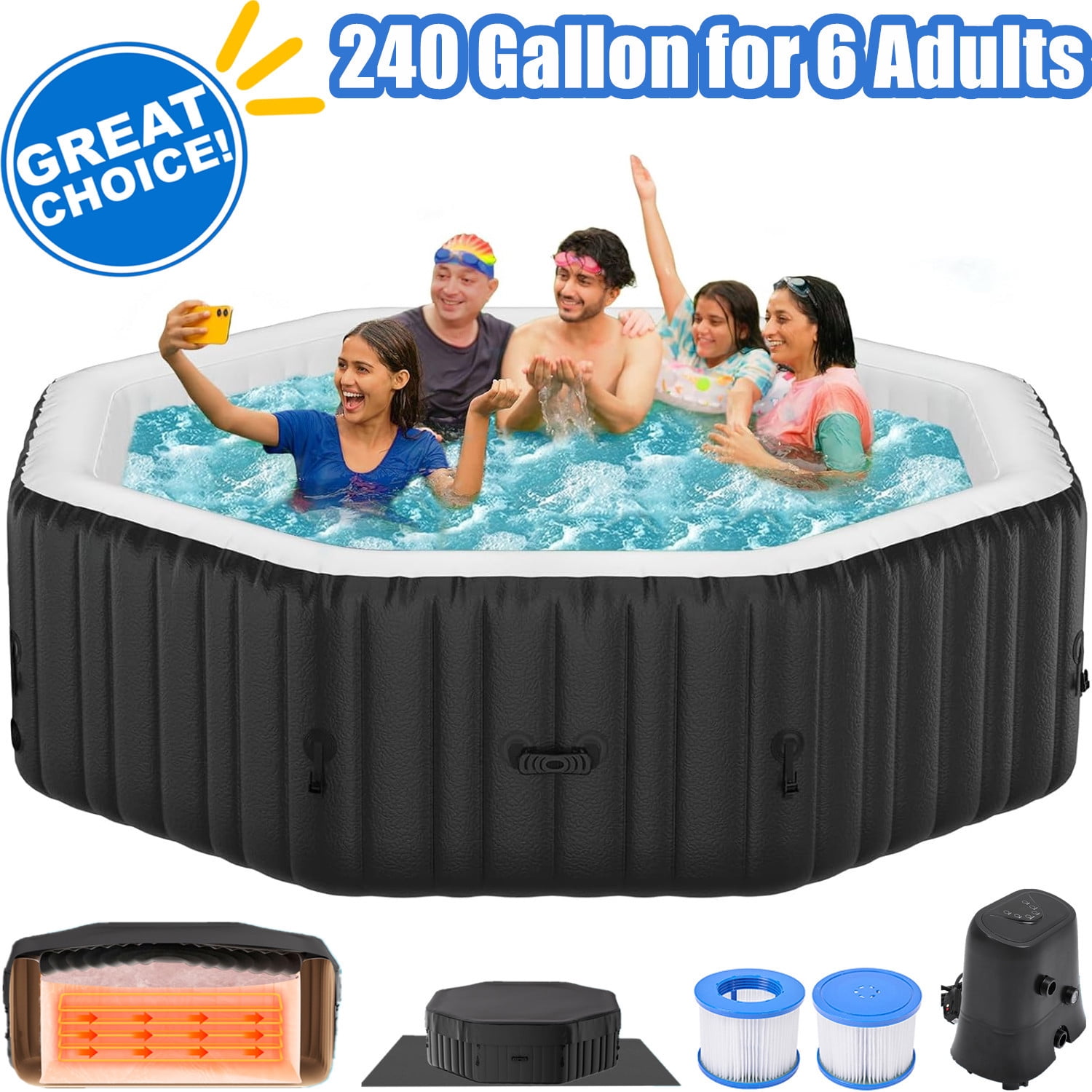 Ficisog, Inflatable Hot Tub, 77"x77"x25", 4-6 Person Outdoor Spa ...