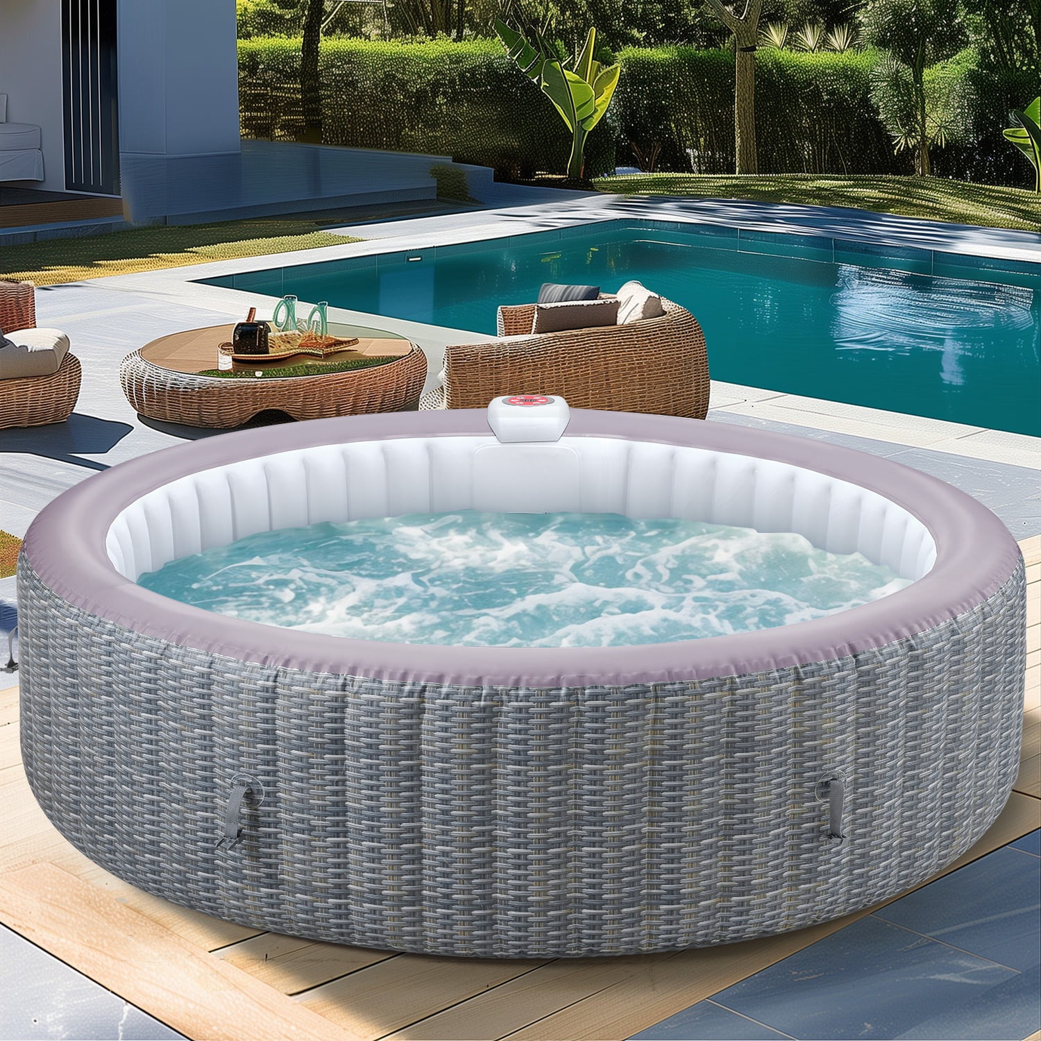 82'' Inflatable Hot Tub, Portable Hot Tub for Home Spa, Outdoor Round ...