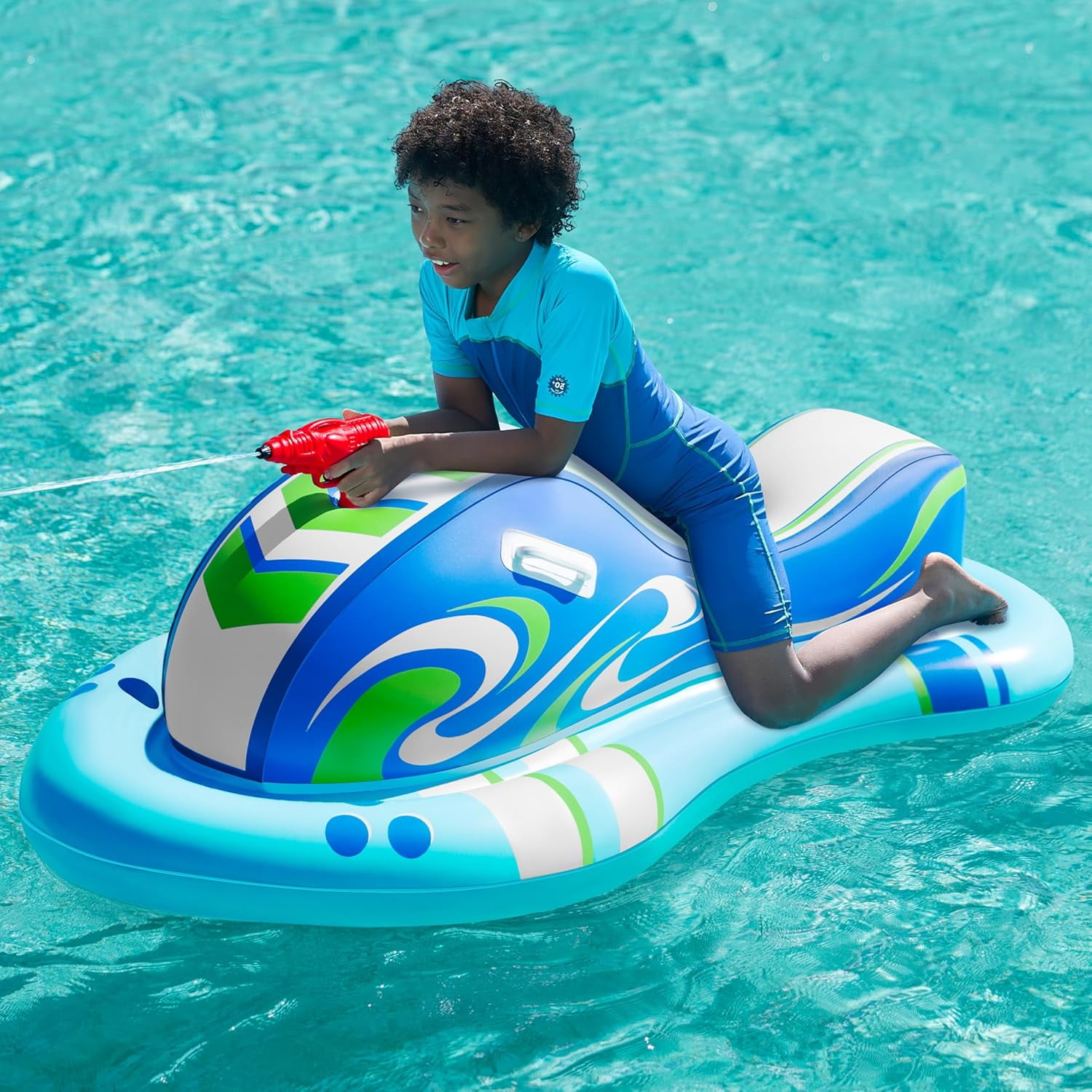 Inflatable Jet Ski Pool Floats Kids, Pool Floaties with Water Gun ...