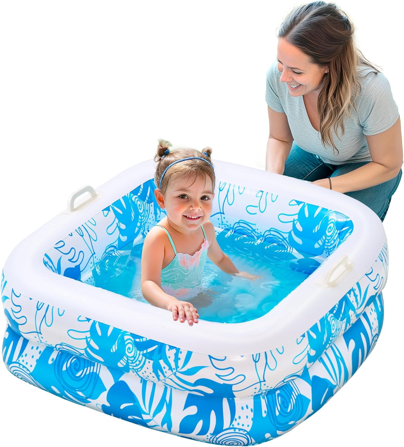 Inflatable Kiddie Pool for Kids, 32"x32"x8.5" Swimming Pool with Soft ...