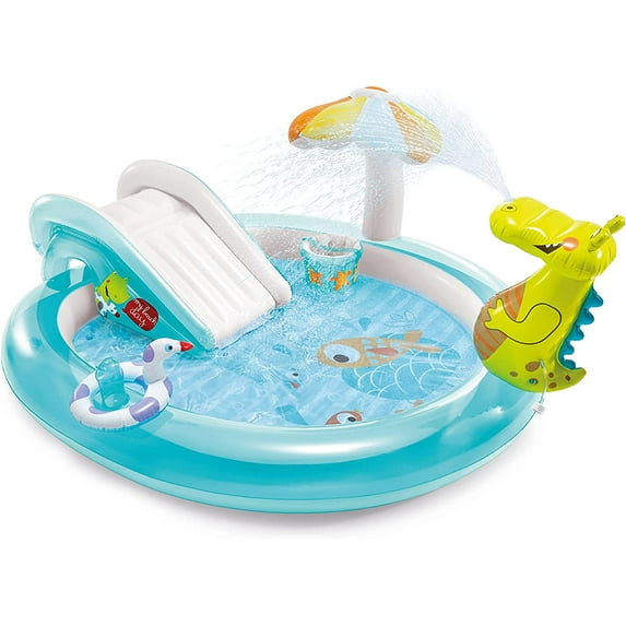 Inflatable Kiddie Pool with Slide & Sprinklers for Kids Ages 2 ...