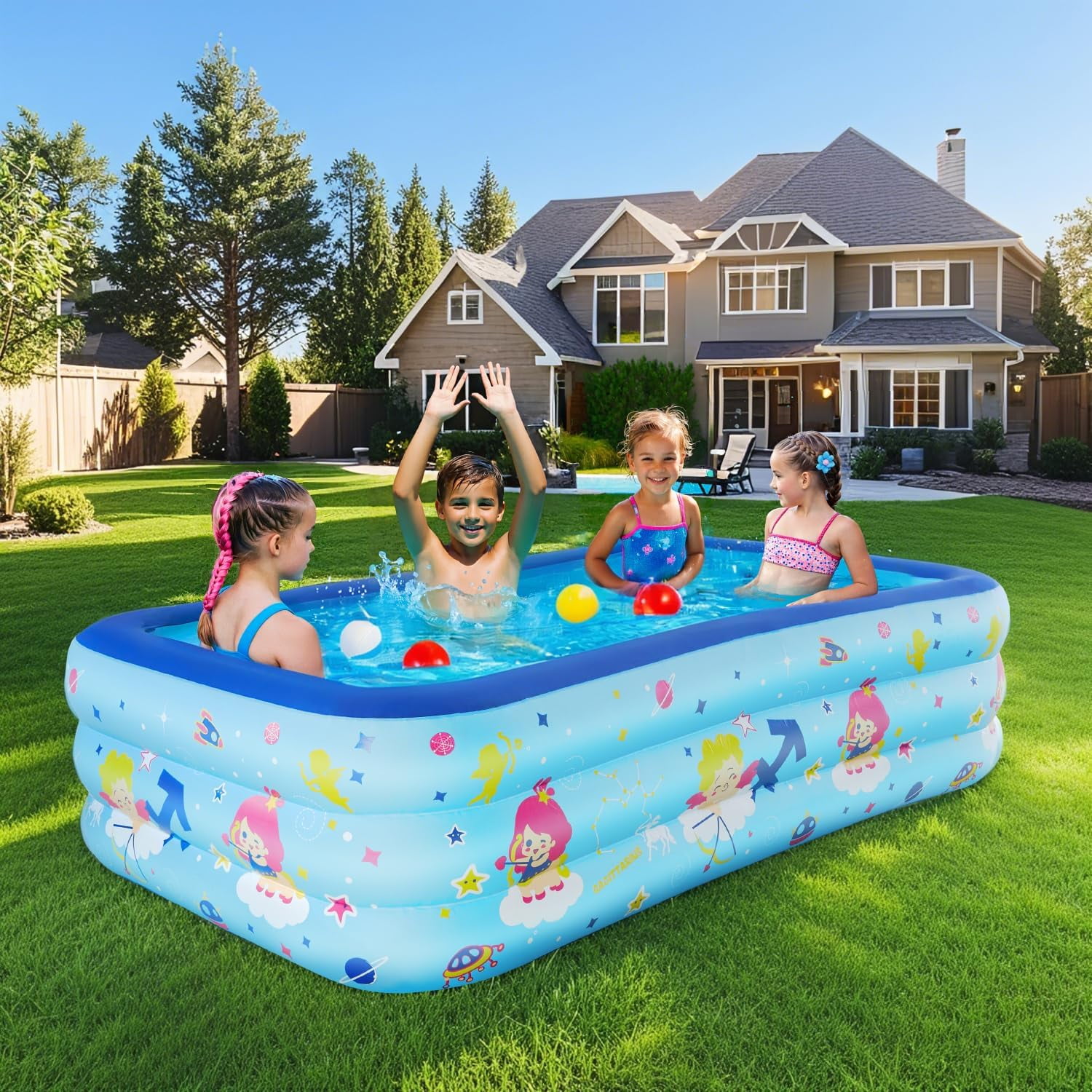 Inflatable Kiddie Swimming Pool for Kids, 58x40x20, Thickened Above ...