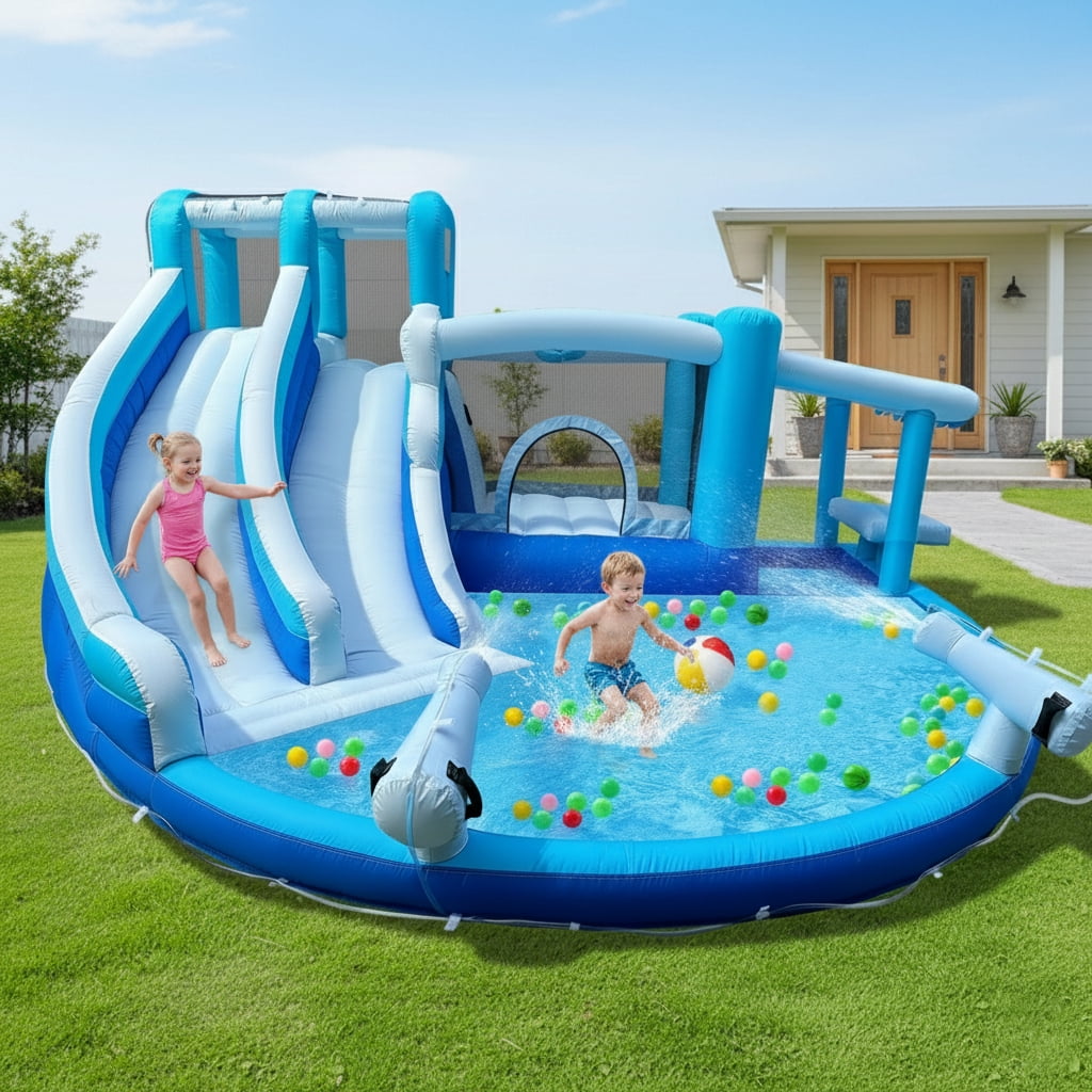 Inflatable Kids Bounce House & Dual Water Slide - Outdoor/Indoor Summer ...