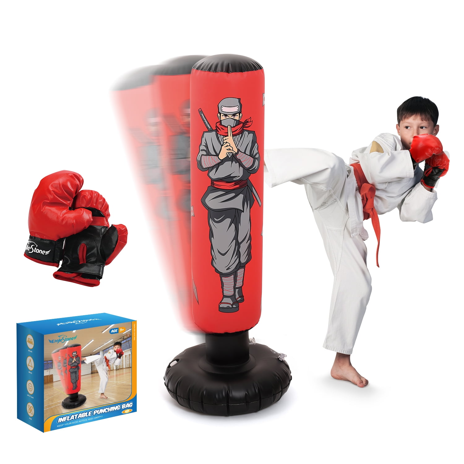 Inflatable Kids Punching Bag with Boxing Gloves, 47" High Free Standing ...