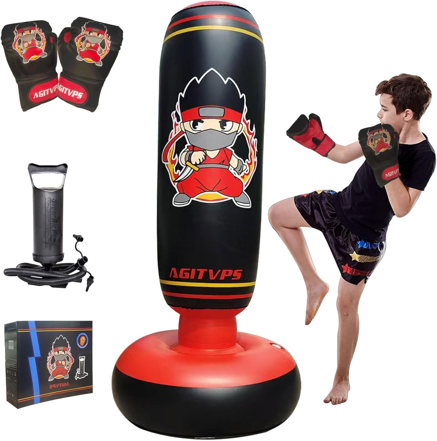 Inflatable Kids Punching Bag Set, 66" Punching Bag for Kids 8-12 Boys ...