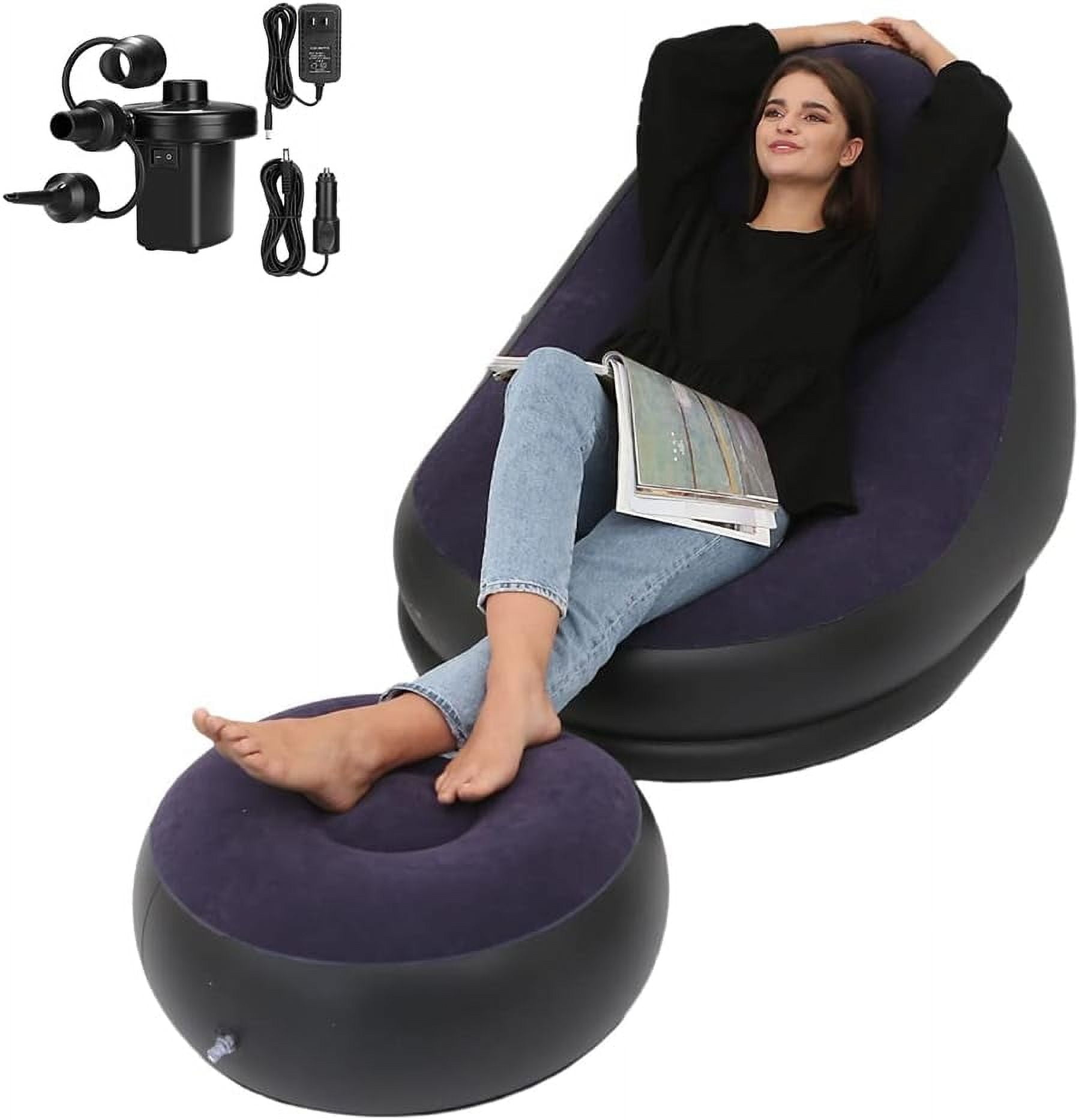 Inflatable Living Room Furniture Chair with Stool for Resting Feet ...
