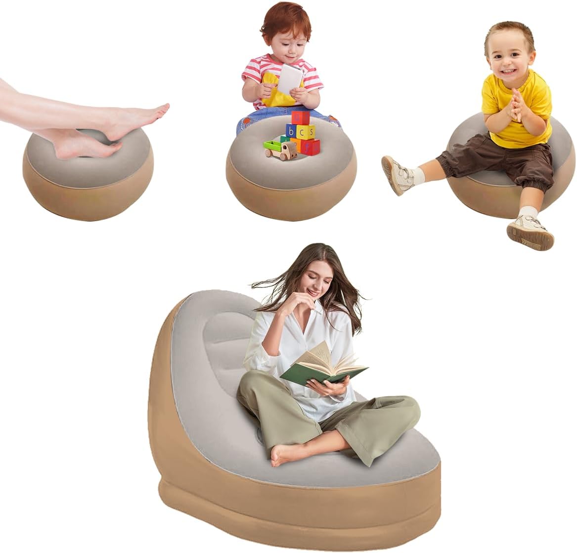 Inflatable Lounge Chair with Ottoman Footrest Indoor Foldable Deck ...