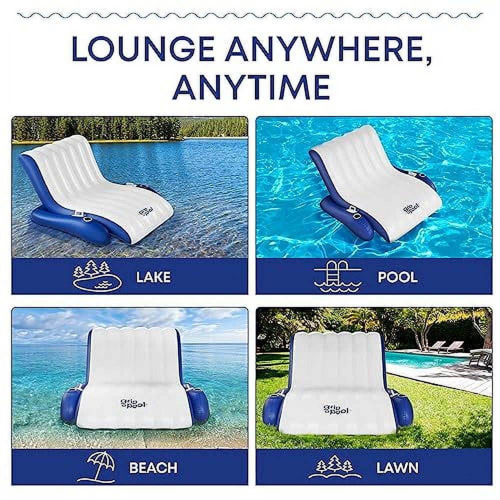 Inflatable Luxury Pool Chair Recliner Float for 1-2 Adults, Extra Large ...