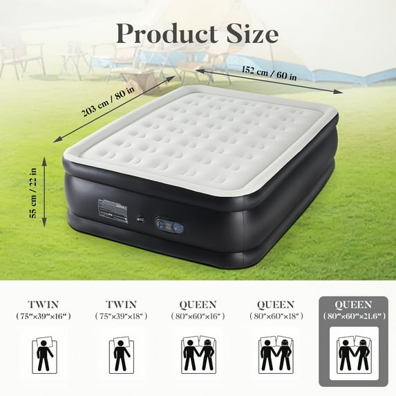 Inflatable Mattress, Outdoor Airbed, Double Height, Built-in High ...