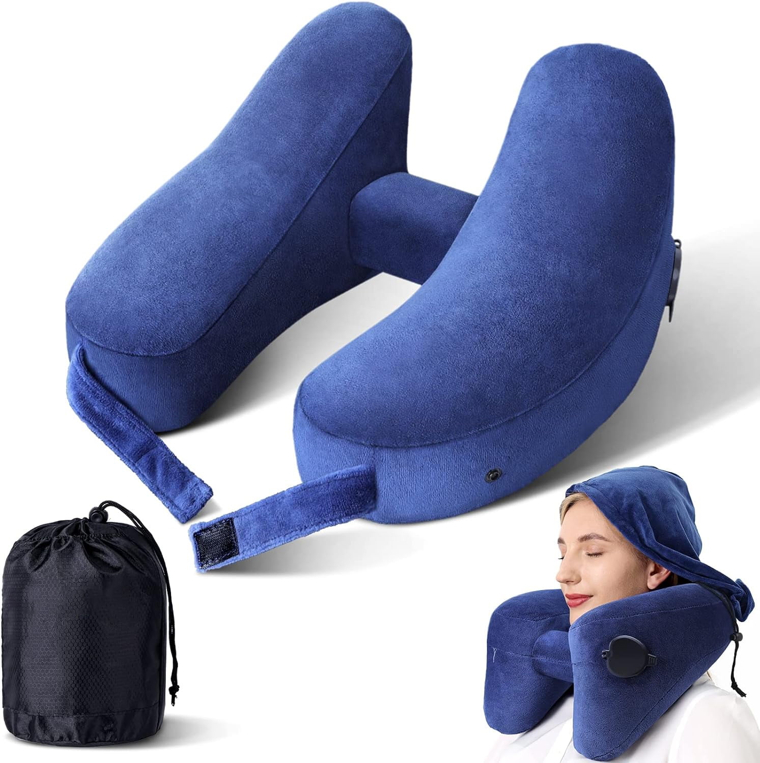SunshineFace Inflatable Travel Neck Pillow, H-Shaped Support, Soft ...