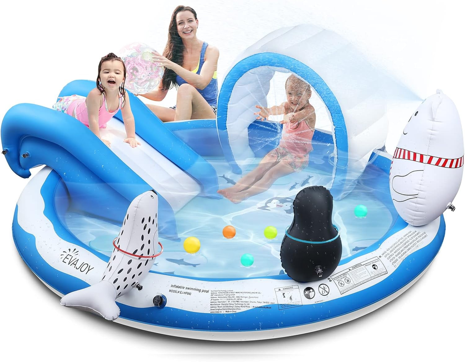 Inflatable Play Center, Kiddie Pool with Slide for Children, Sprinkler ...