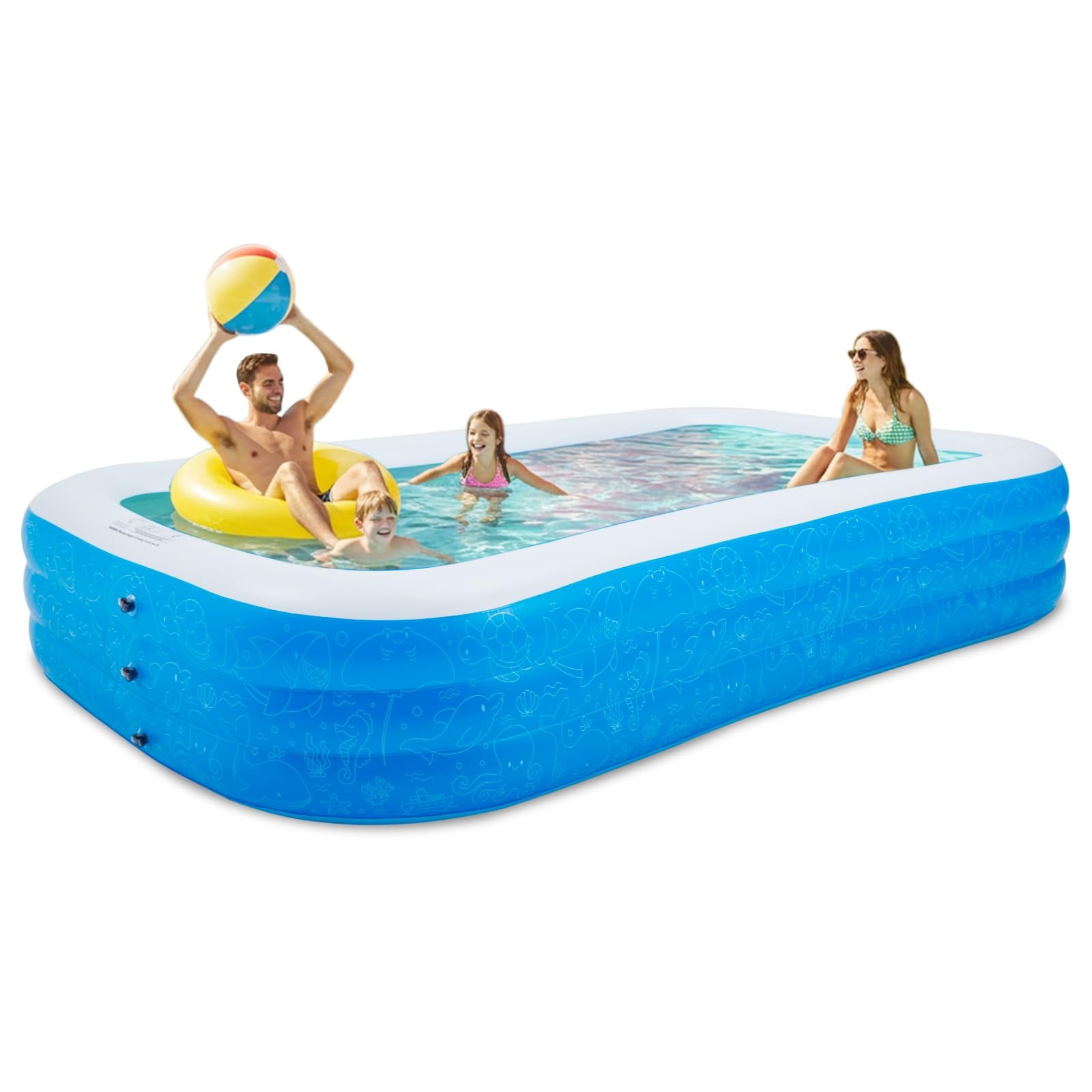 Inflatable Pool, 120" x 72" x 22" Rectangular Family Swimming Pool for ...