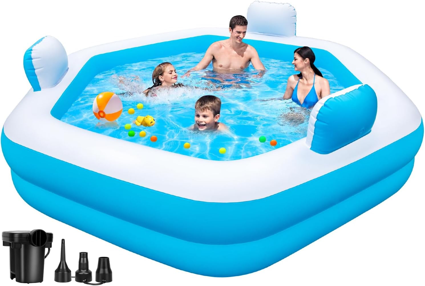 Inflatable Pool for Adults, 77" X 71" X22" Large Blow Up Pool with Pump ...