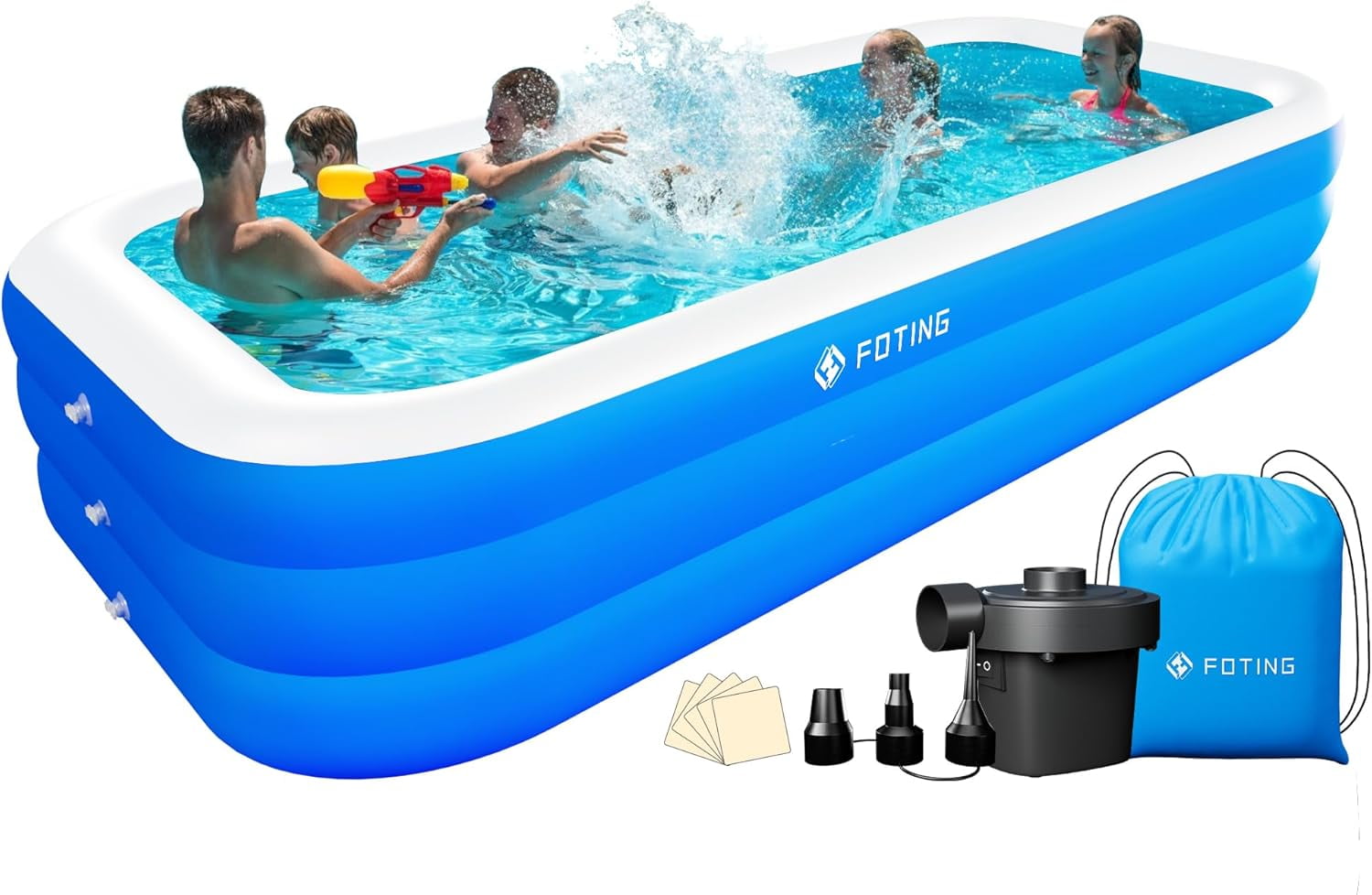 Inflatable Pool for Adults and Kids with Electric Pump & Carrying Bag ...