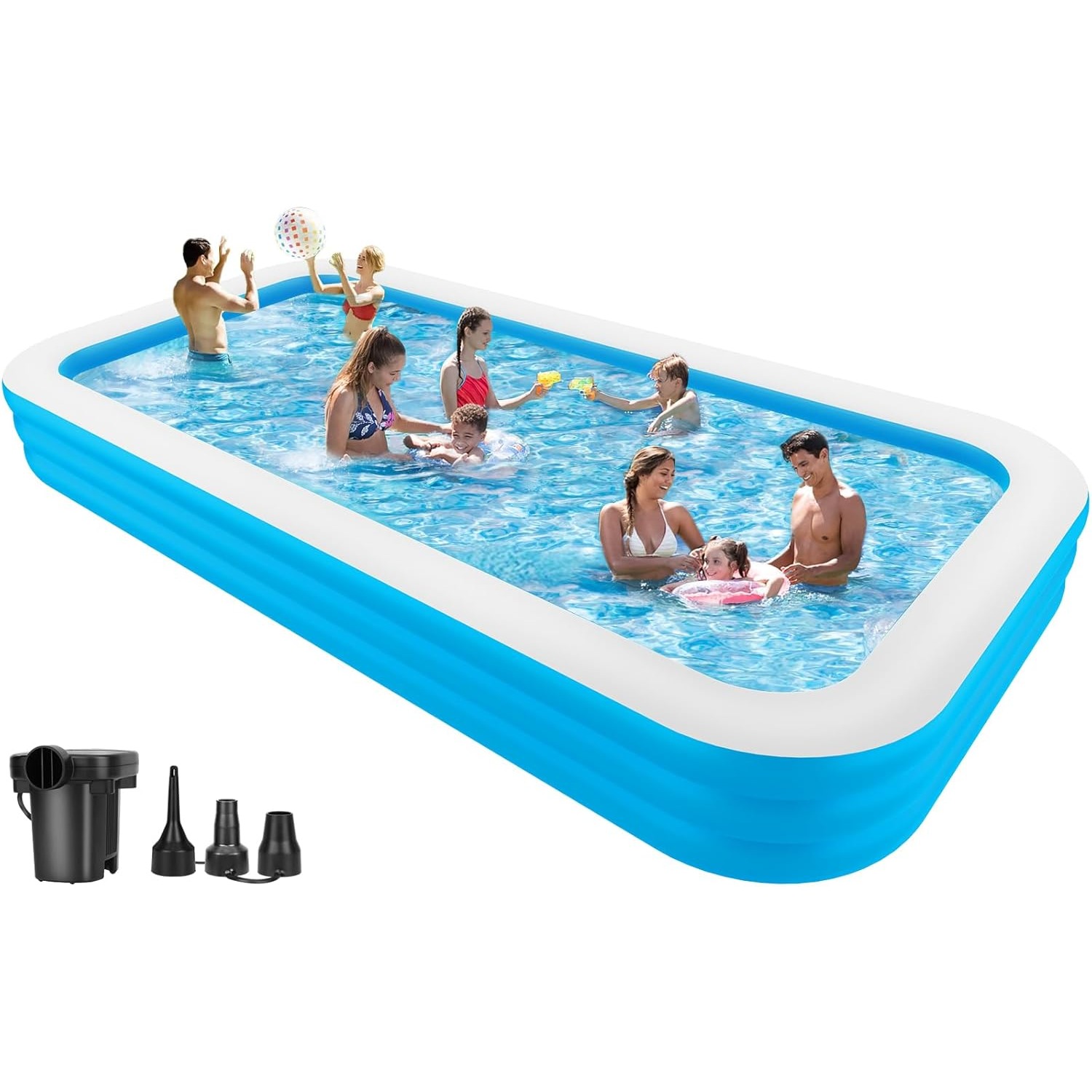 Inflatable Pool with Air Pump, 158" X 74" X 22" Blow-Up Pool for Kids ...