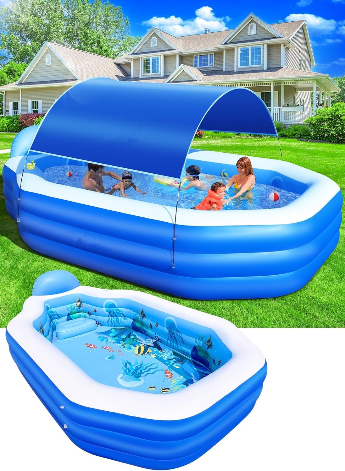 Inflatable Pool with Canopy,Large Inflatable Swimming Pool for everone ...