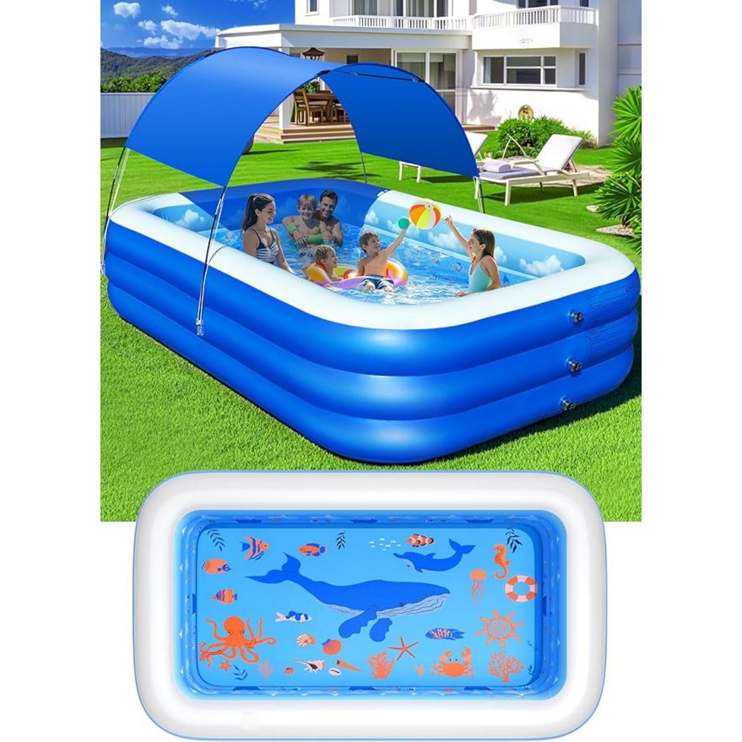 Inflatable Pool with Canopy,Upgraded Inflatable Swimming Pool for Kids ...