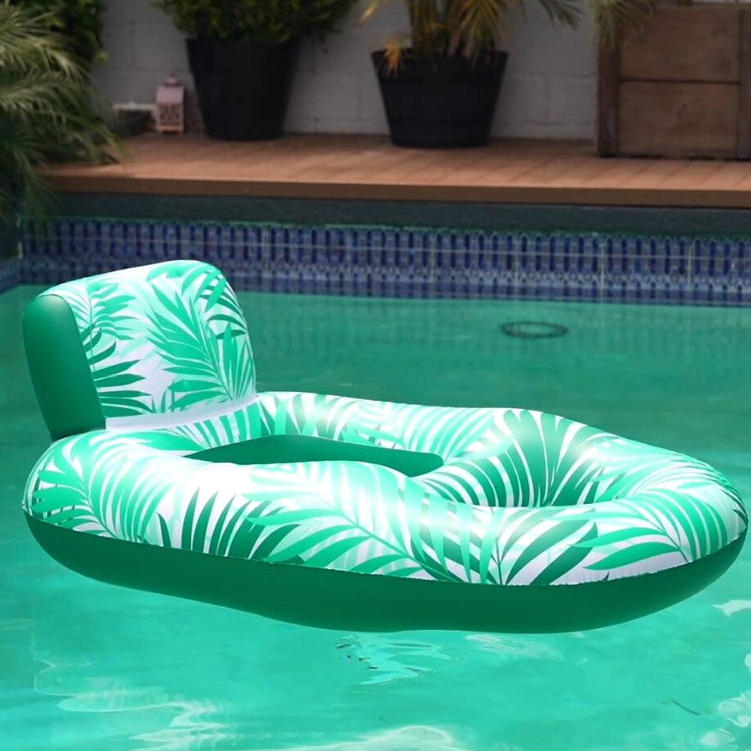 Inflatable Pool Chair Float with Cup Holder, Headrest and Footrest for ...