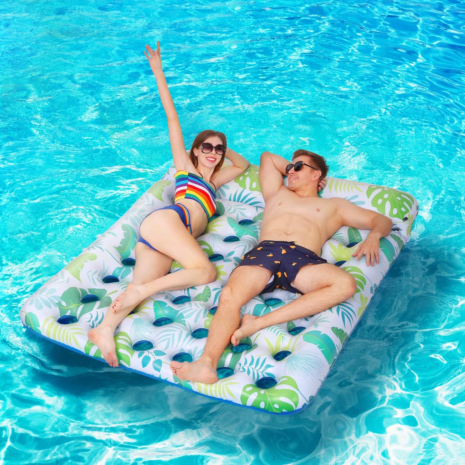 Inflatable Pool Float Mat, 72" X 60" Giant Pool Floats Adult Size with Headrest Lake Float Raft ...