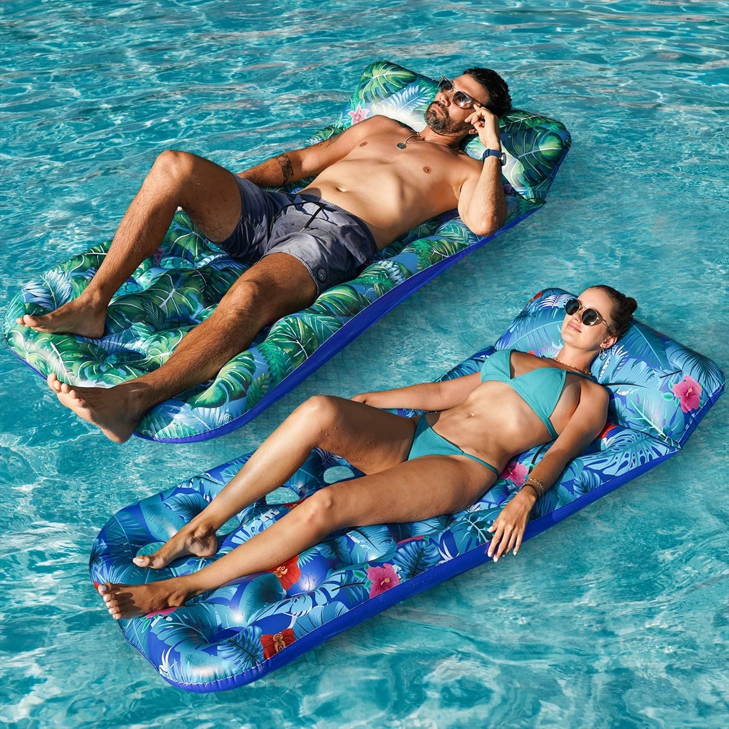 Inflatable Pool Floats Adult 2 Pack Large Pool Float Raft with Headrest ...
