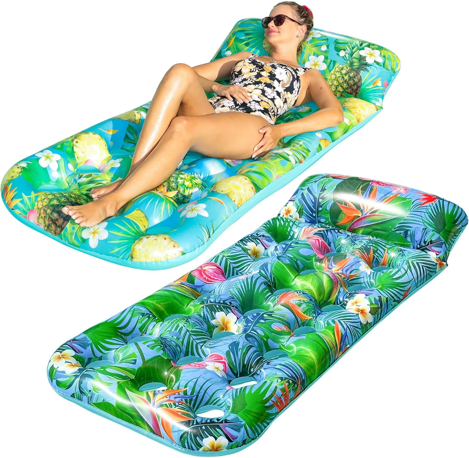 Inflatable Pool Floats Adult, 2 Pack Large Pool Float Raft with Headrest for Adults, Tanning ...