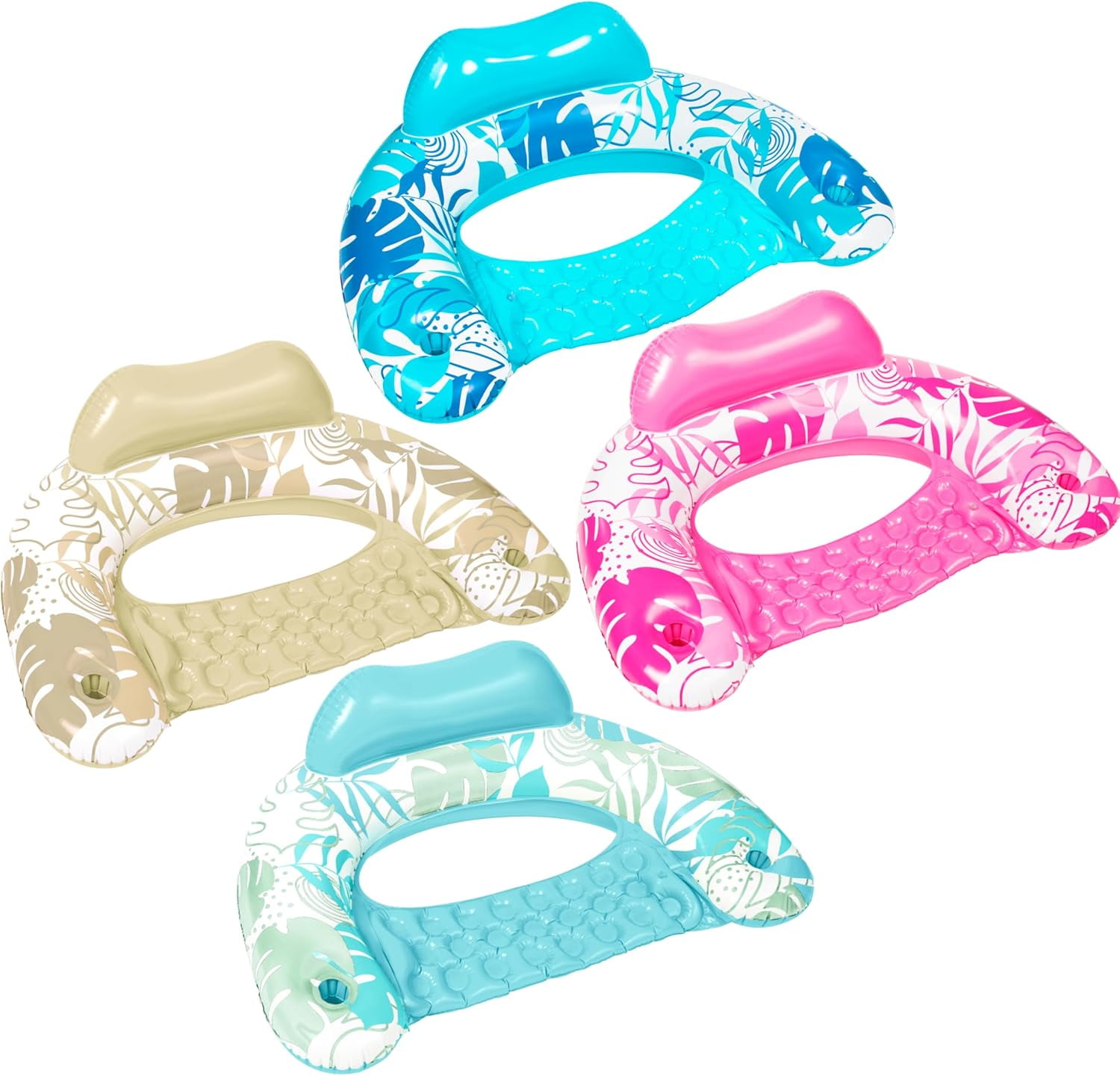 Inflatable Pool Floats Adult, 4 Pack Pool Chairs with Cup Holders,Blow ...