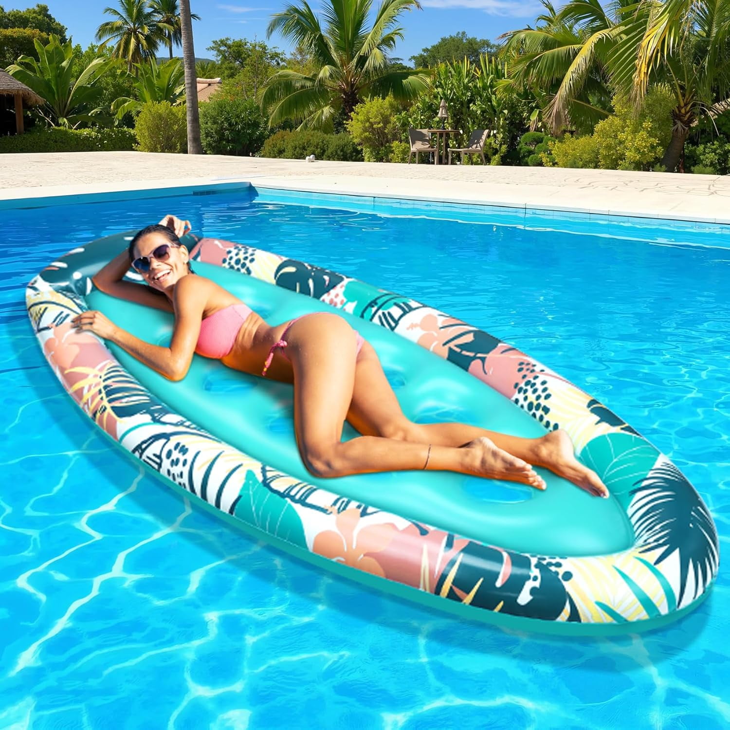 Inflatable Pool Floats Adult, Cooling Pool Float Lounger Raft with Headrest, Comfort Tanning ...