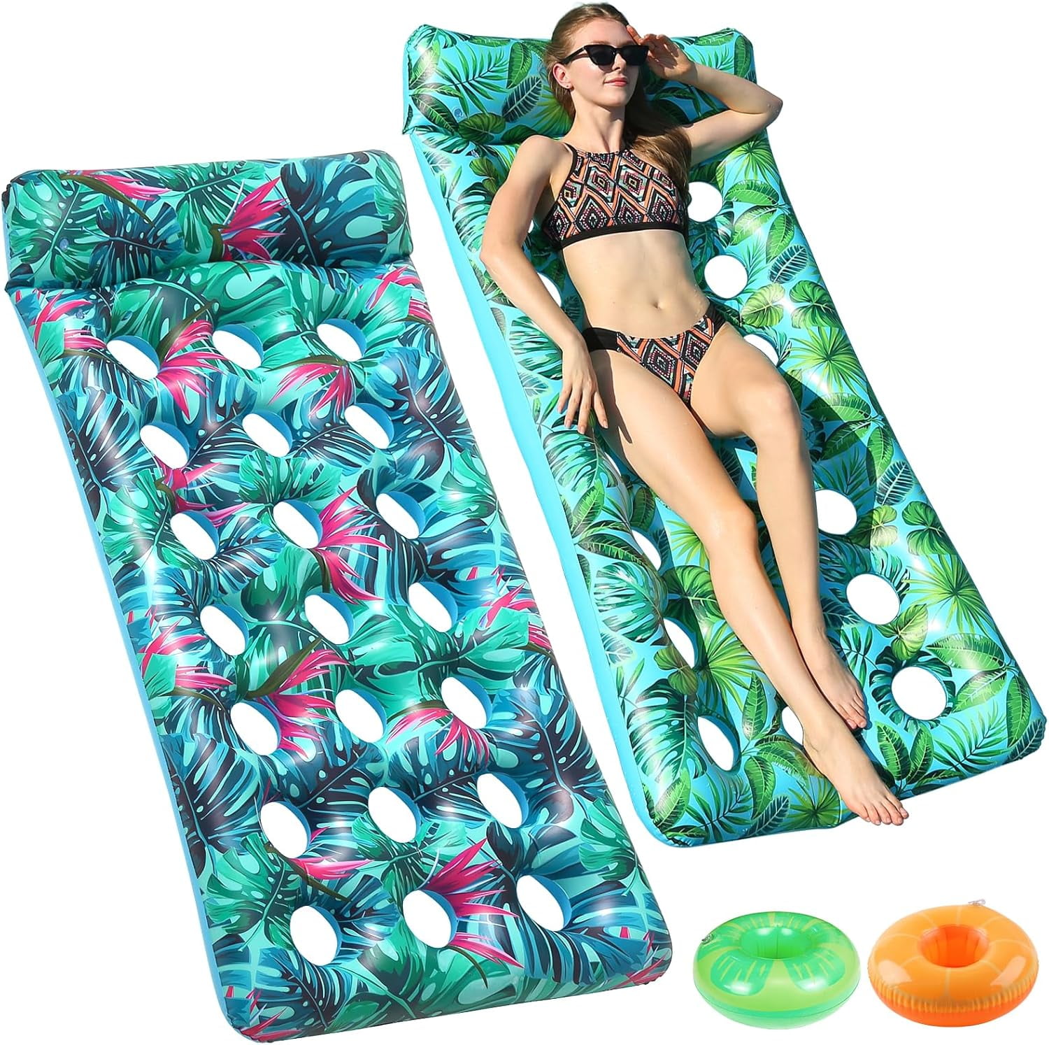 Inflatable Pool Floats Adult Heavy Duty, 74X34in Oversized Pool Float Lounger Floating Chair ...