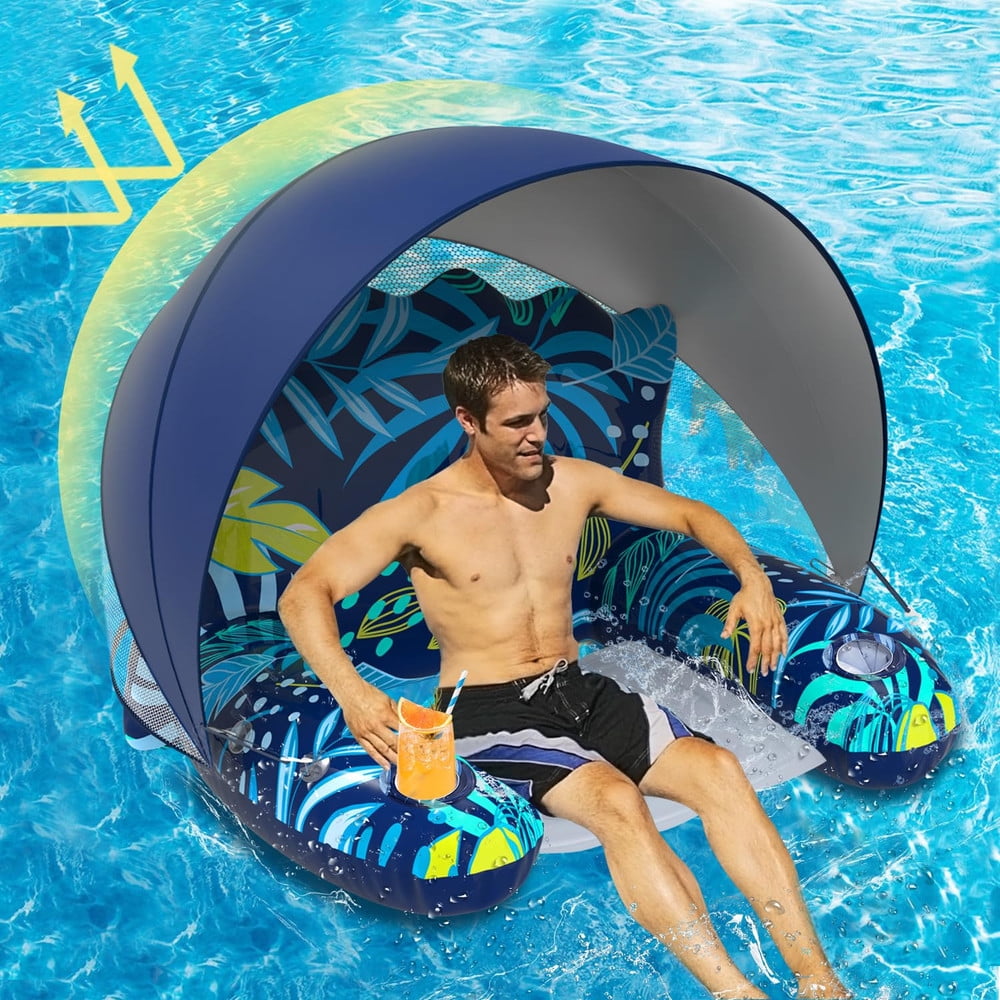 Inflatable Pool Floats Adult with Canopy, Pool Chair Lounge Float Raft ...