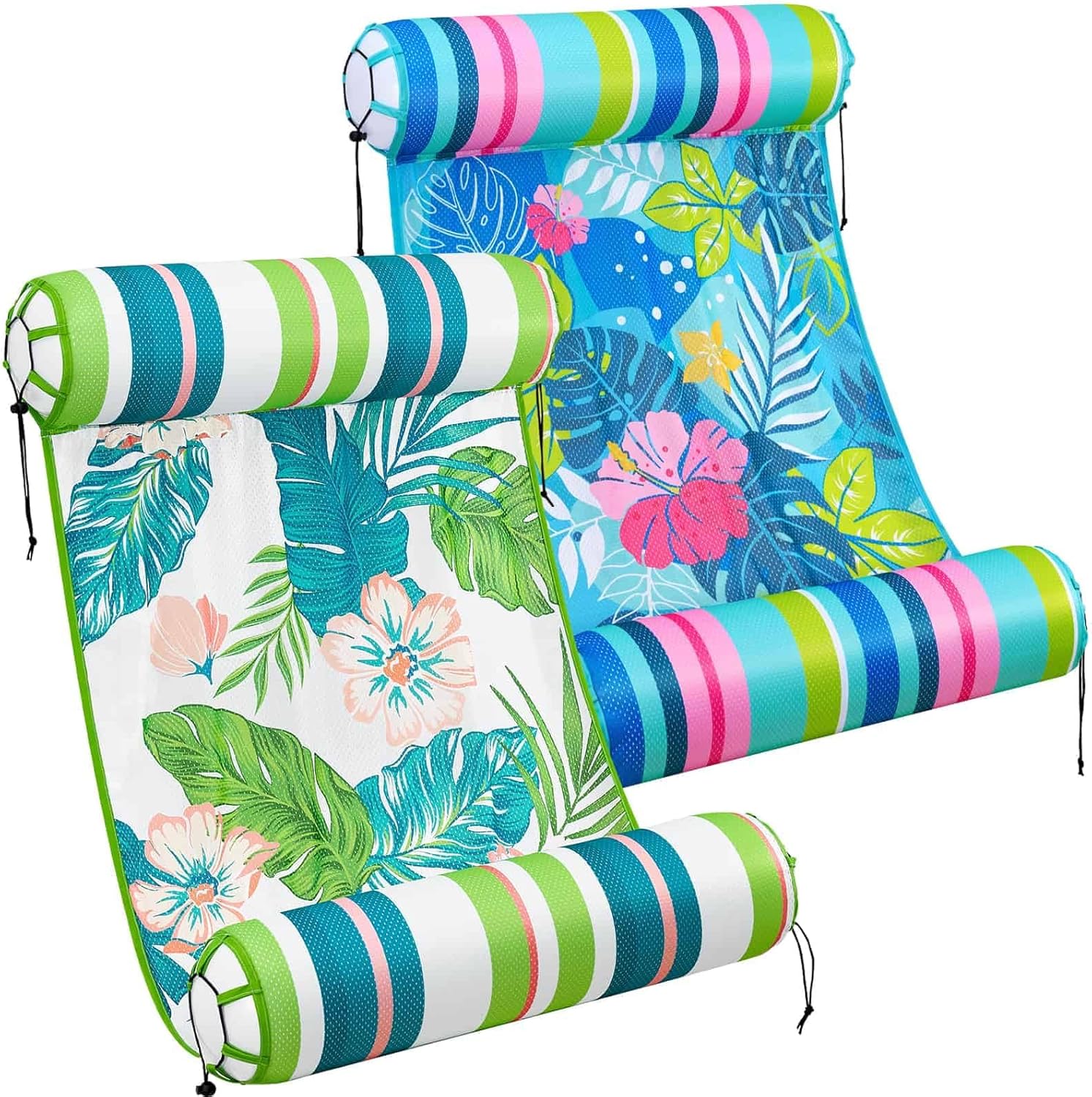 Inflatable Pool Floats for Adults - 2 Pack Water Hammock Fabric Mesh ...