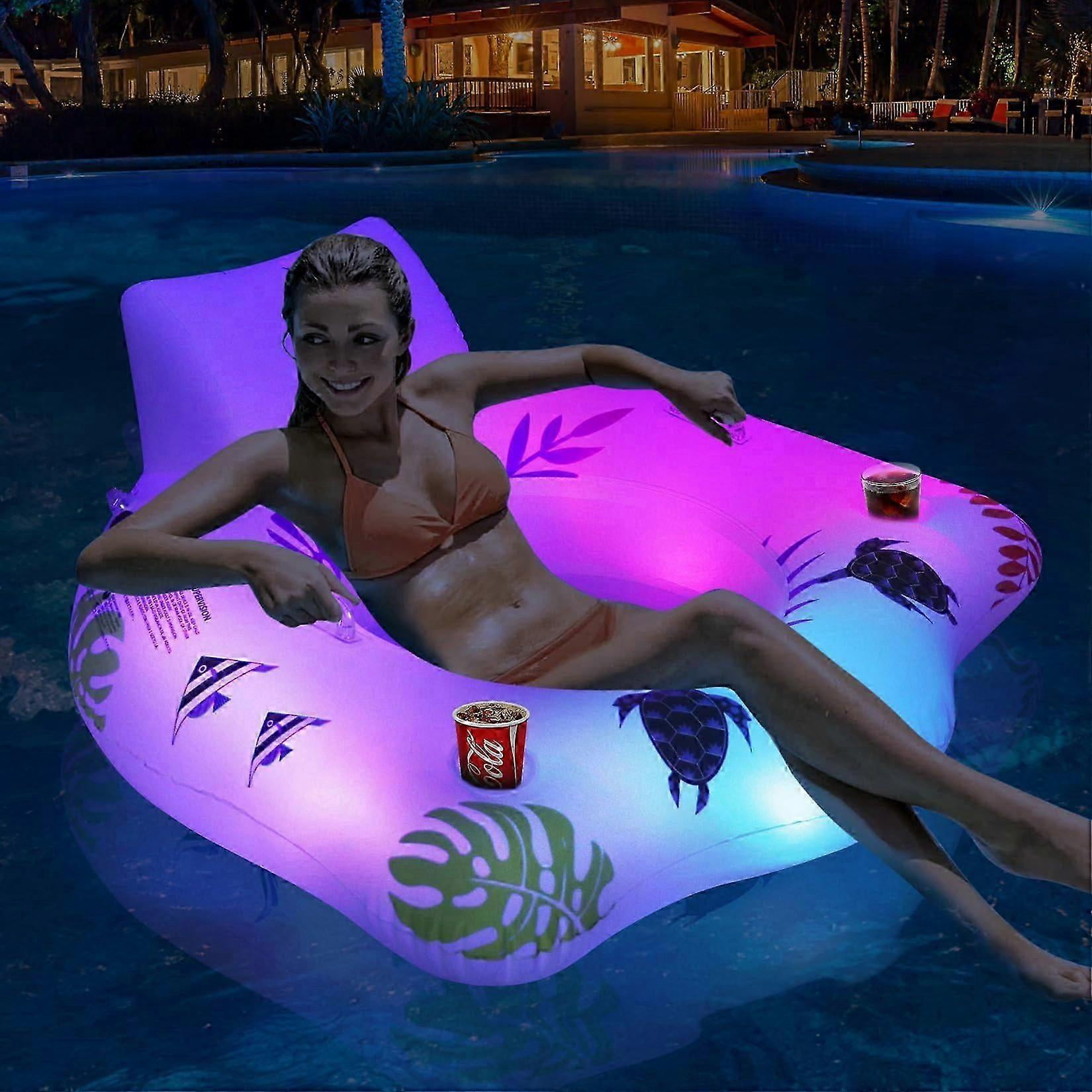 Inflatable Pool Floats Chair with Color Changing Light, Solar Powered Water Floats for Adults ...