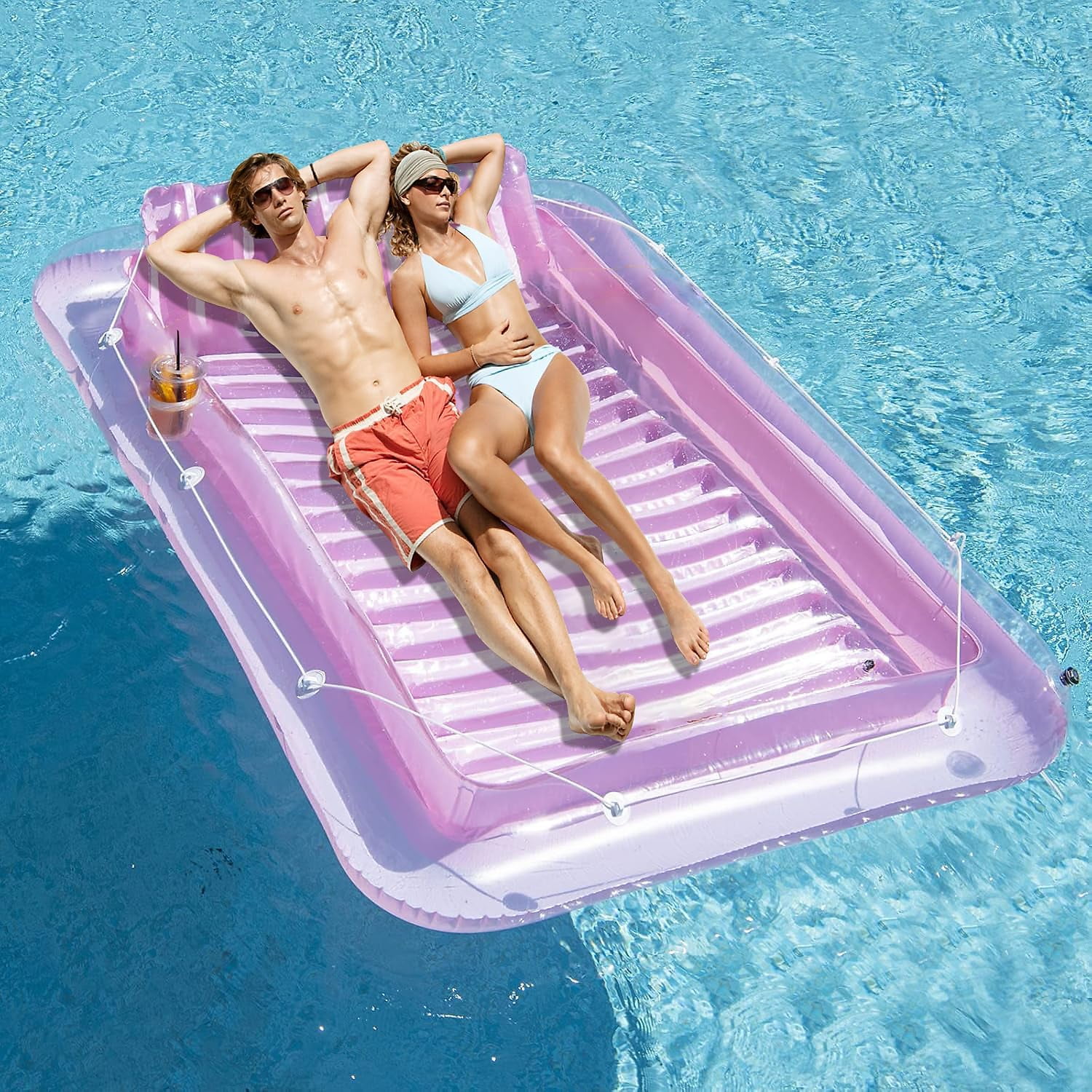 Inflatable Pool Floats Lounger for Adults, Blow Up Tanning Pool Raft Sun Tan Tub with Inflatable ...