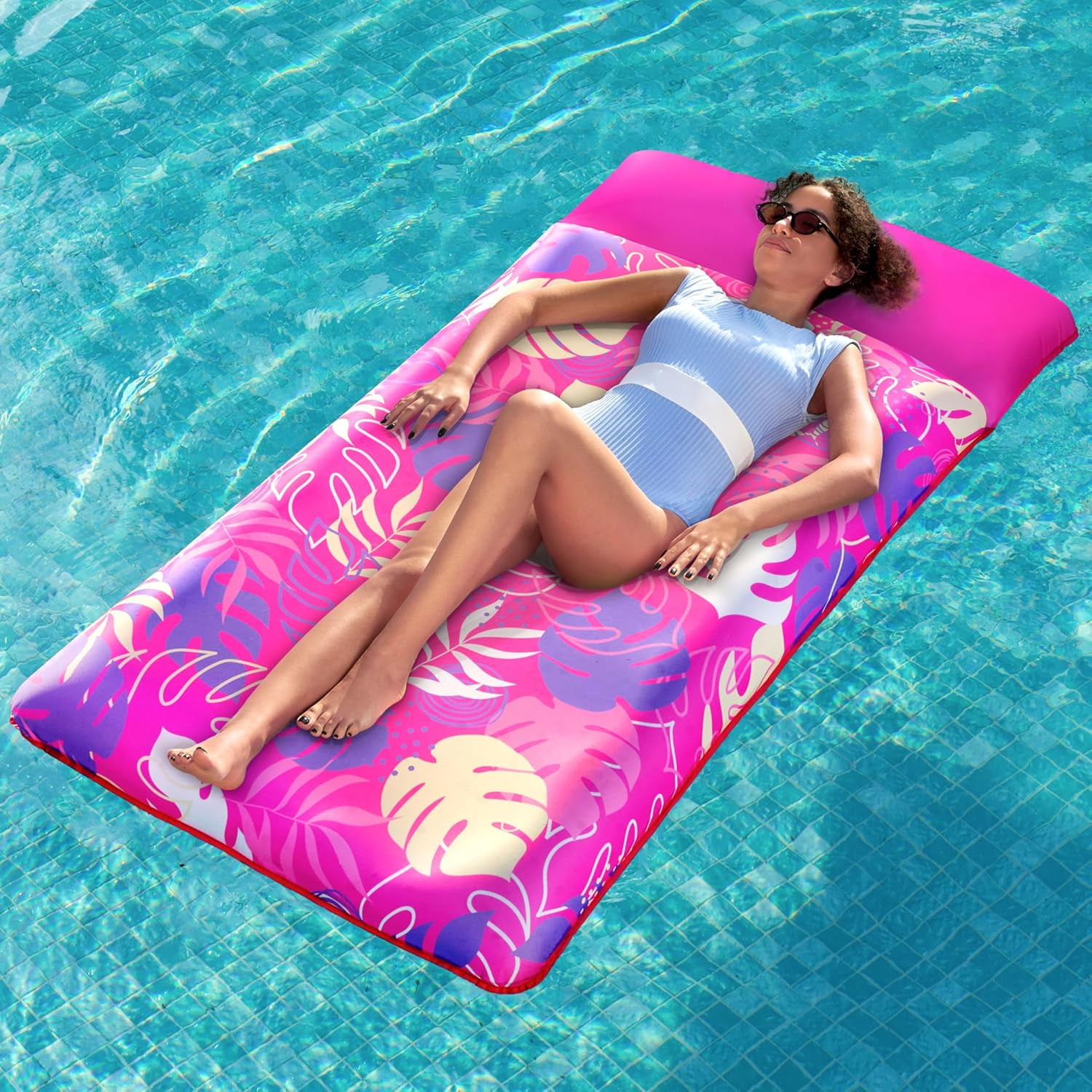 Inflatable Pool Floats Raft - XL Fabric Covered Pool Mat Lounger Floaties for Adults, Ultra ...