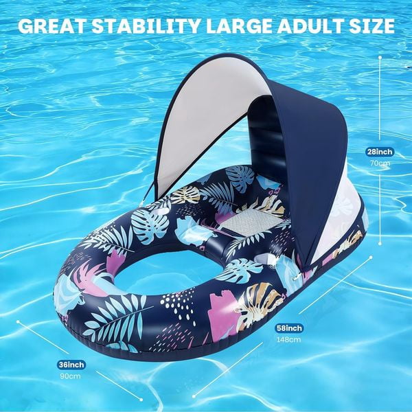 Inflatable Pool Floats with UPF50+ Canopy-Removable-120° Adjustable ...