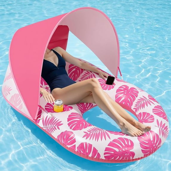 Inflatable Pool Floats with UPF50+ Canopy-Removable-120° Adjustable ...