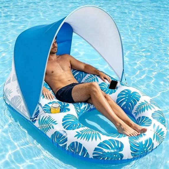 Inflatable Pool Floats with UPF50+ Canopy-Removable-120° Adjustable ...