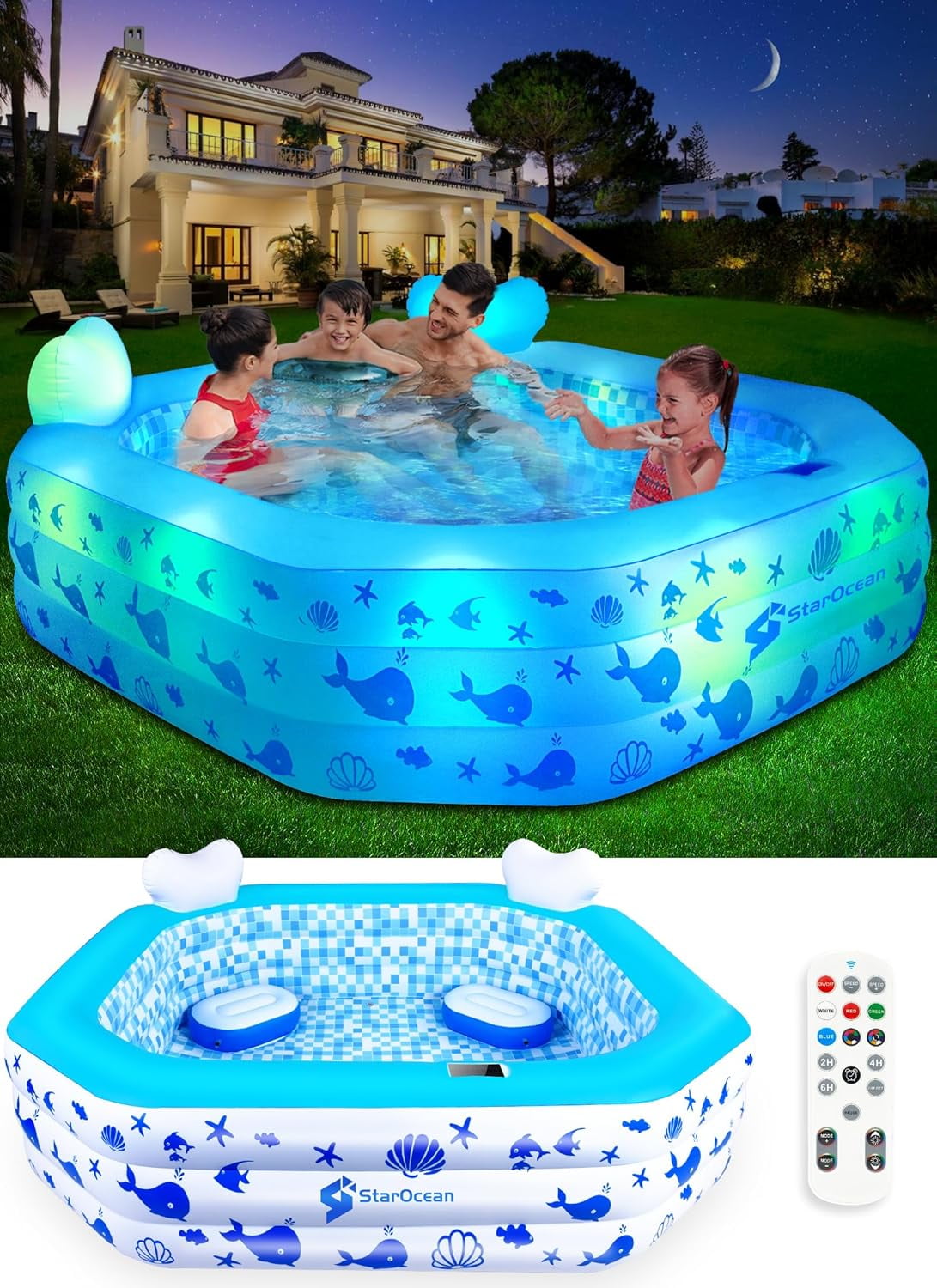 Inflatable Pool with Lights, Solar Inflatable Swimming Pool for Kids ...