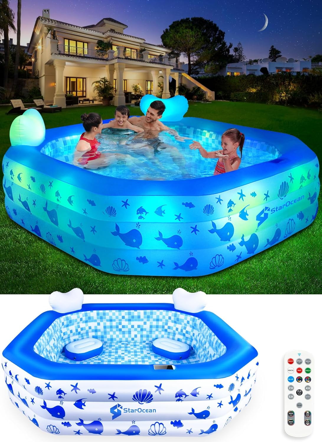 Inflatable Pool with Lights, Solar Inflatable Swimming Pool for Kids ...