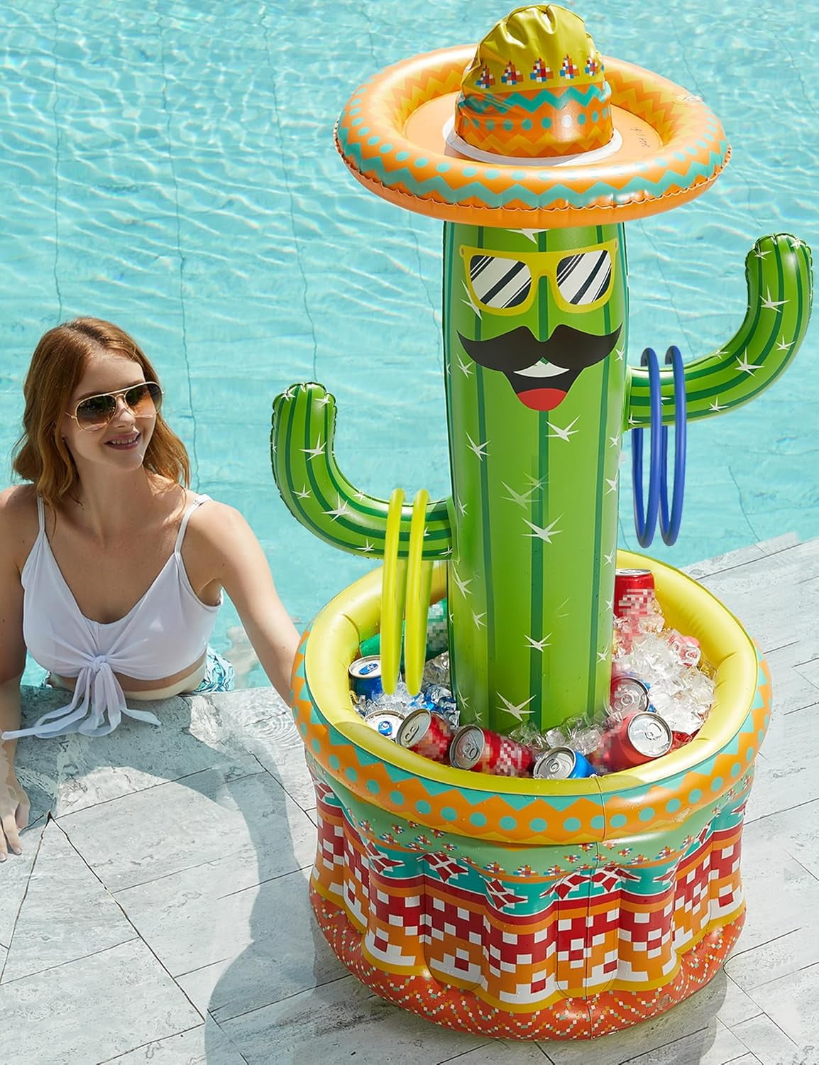 Inflatable Pool Party Cooler - Fiesta Cactus Ice Bucket Luau Hawaiian ...