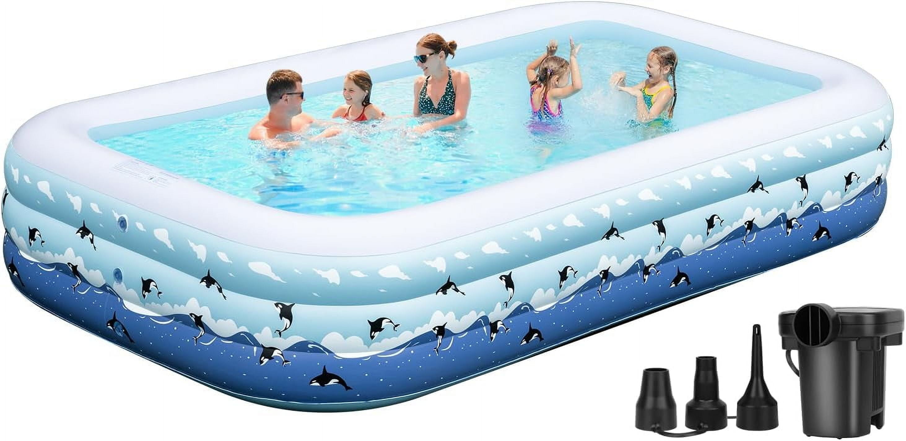 Inflatable Pool with Pump, 130"x72"x22" Large Blow Up Pool Inflatable ...
