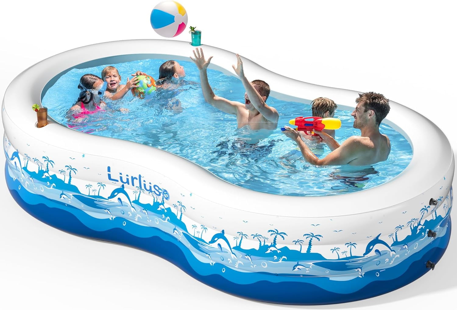 Inflatable Pool with Seats, Size:130"x 72" x 22" Ultra Thick Kiddie ...