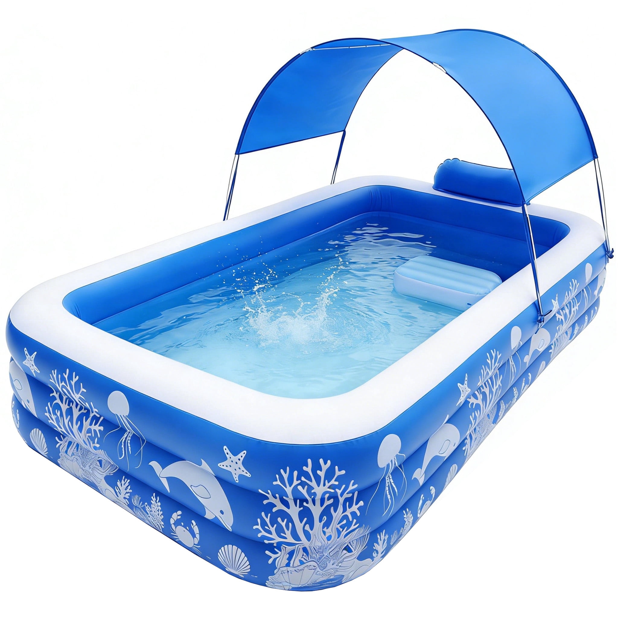 Inflatable Pool with Canopy, Family Size Swimming Pool Thickened Kiddie ...