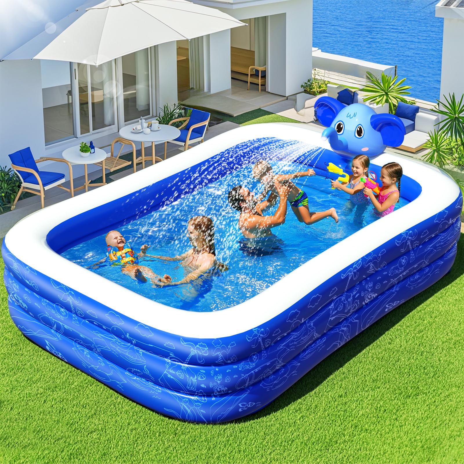 Inflatable Pools with Sprinkler,Upgraded Elephant Inflatable Swimming ...