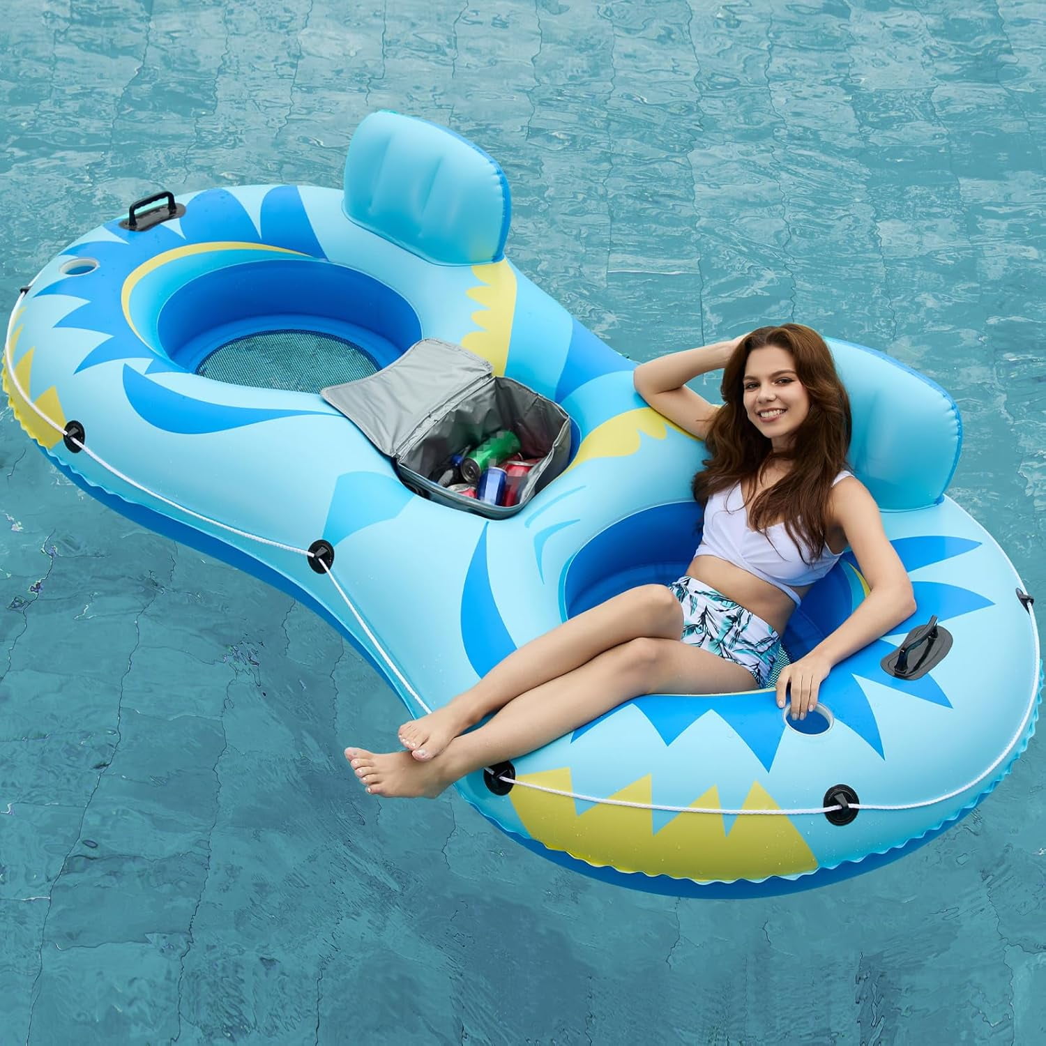 Inflatable River Tube Float - 2 Person Heavy Duty River Float Pool Floats with Removable Cooler ...
