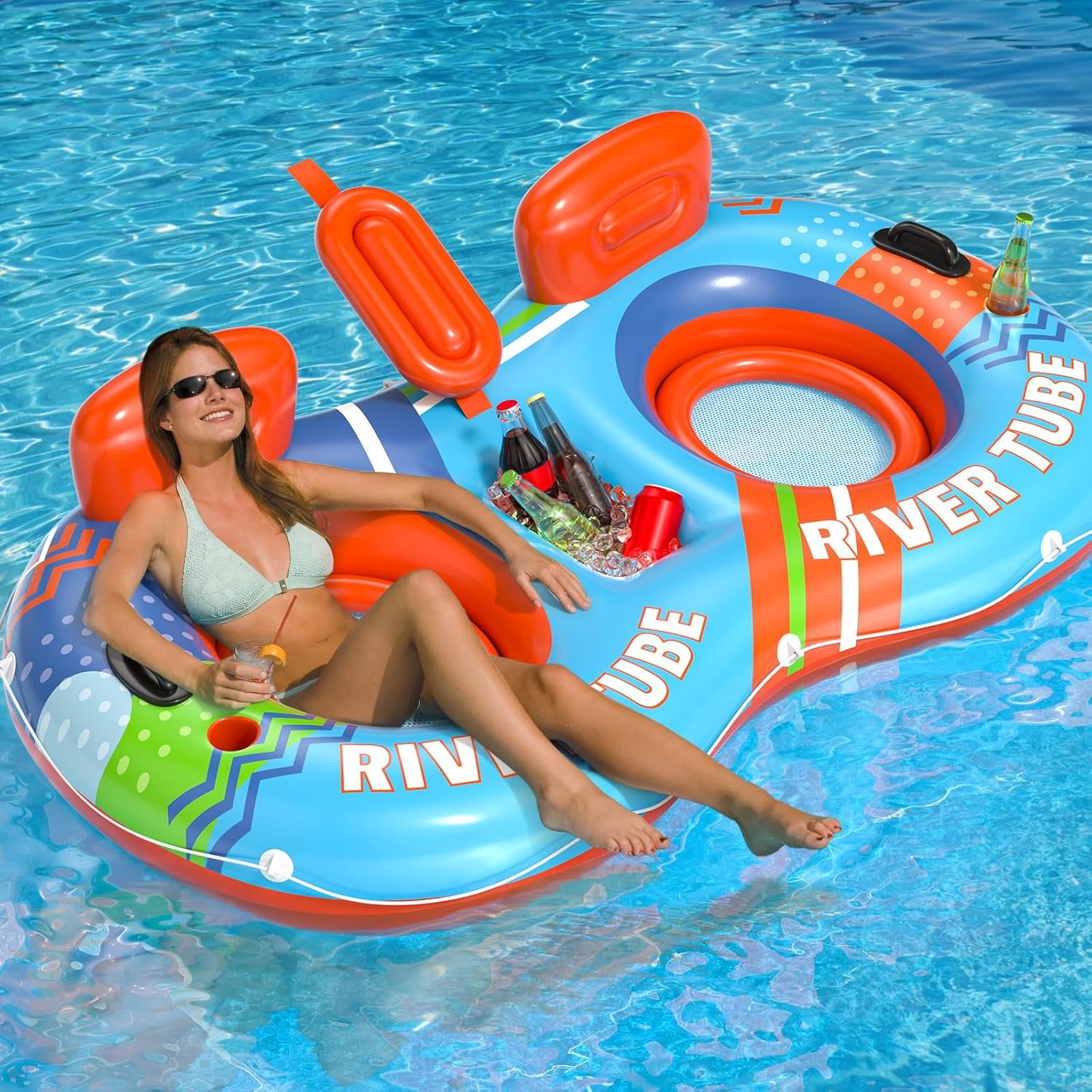 Inflatable River Tube Float, 2 Person Heavy Duty River Pool Floats Adults with 2 Cup Holders ...