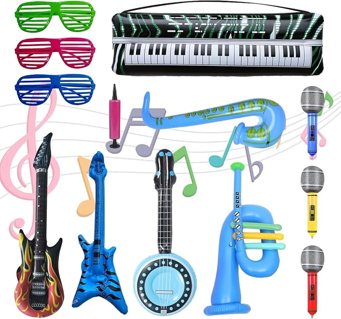Inflatable Rock Star Toy Set, 12 Pack Inflatable Instruments, 80s 90s ...