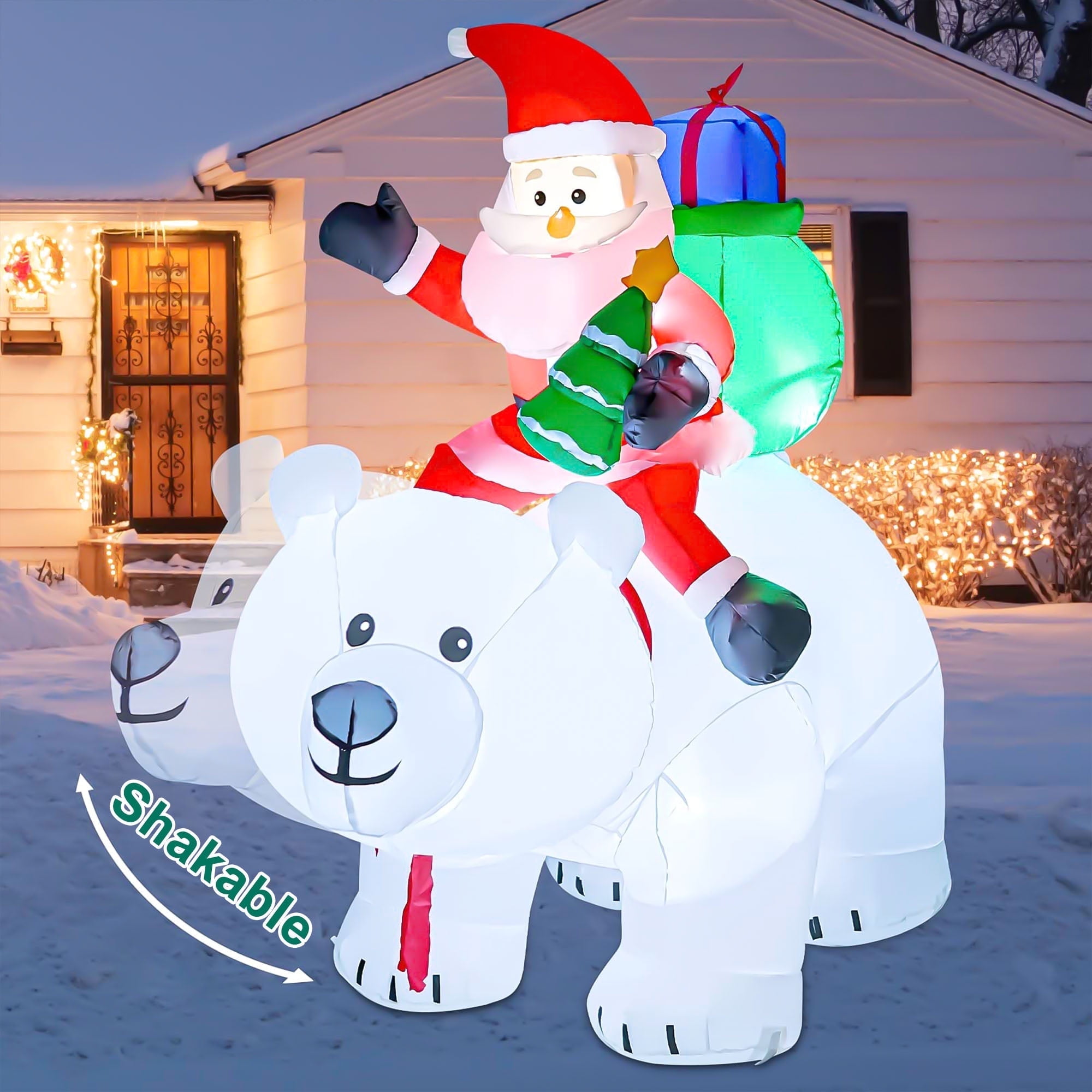7 FT Christmas Inflatables Santa Clause Riding Bear with Shaking Head ...