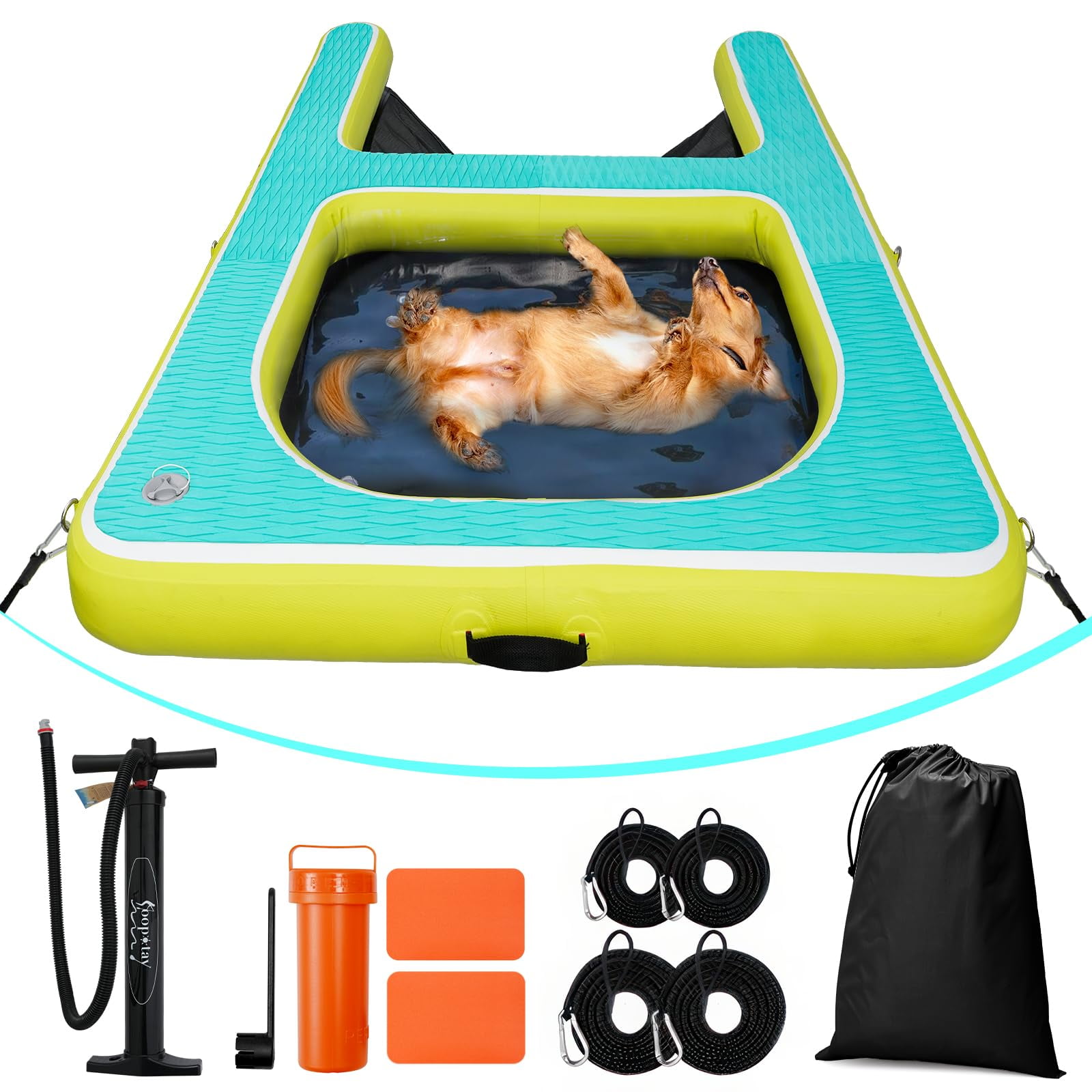 Furggis 2 in 1 Dog Water Ramp & Pool Float, Inflatable Dog Boat Ramp ...