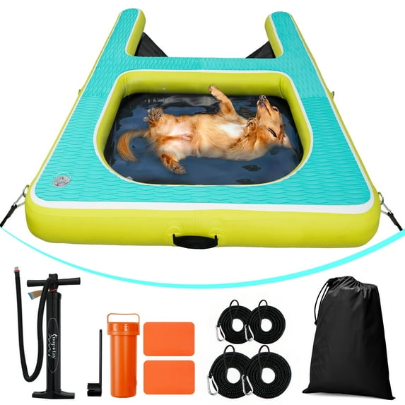 Furggis 2 in 1 Dog Water Ramp & Pool Float, Inflatable Dog Boat Ramp ...