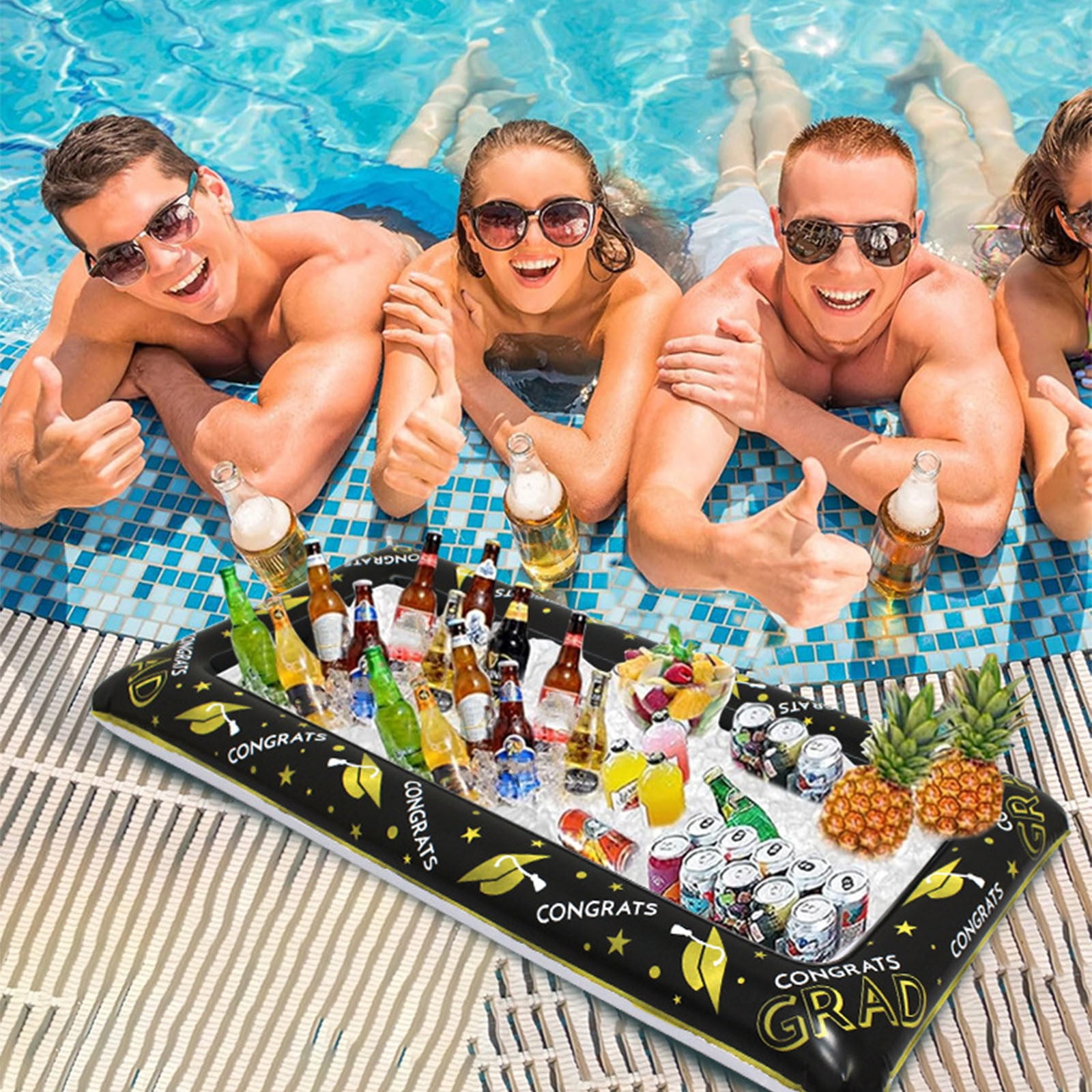 Inflatable Serving Bar Glittering Happy Graduation Drink Floaties Food Cooler Buffet with Drain ...